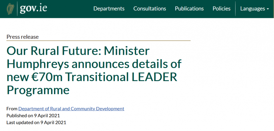 DRCD Announces Details of New €70m Transitional LEADER Programme | The ...